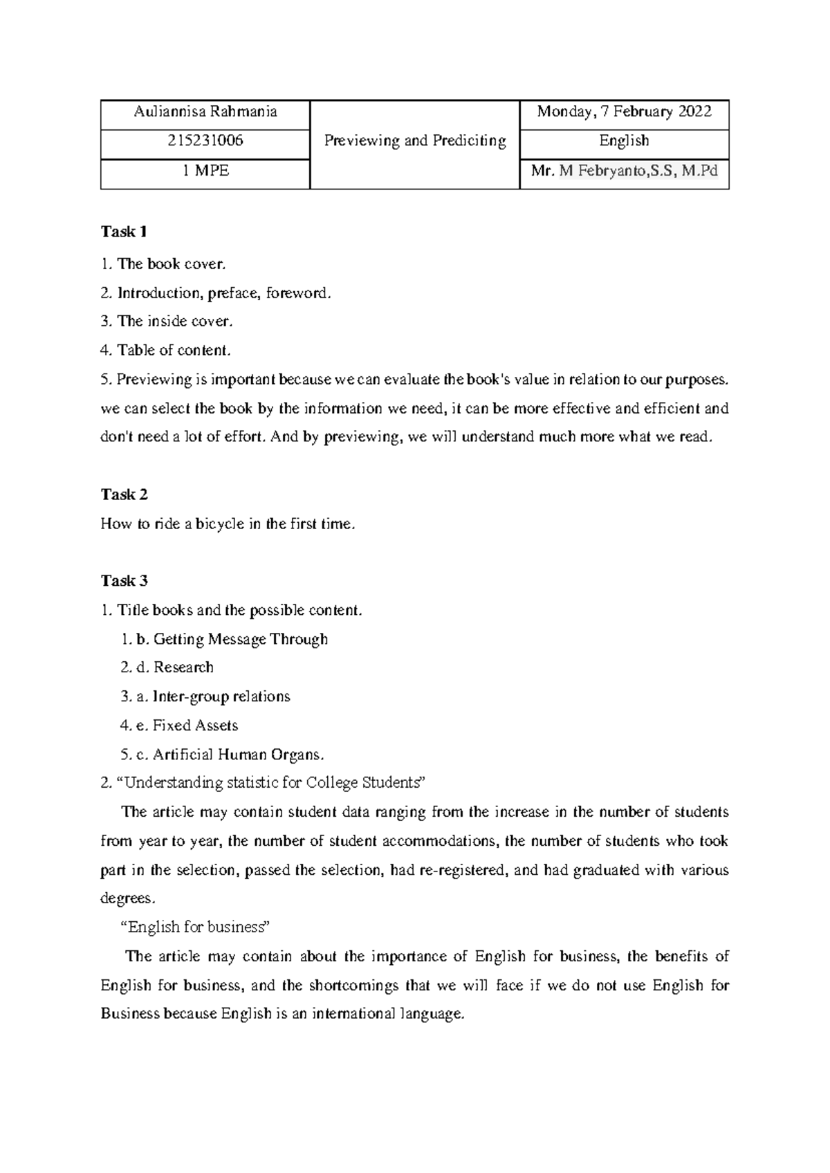 215231006 English: Previewing and Predicting Strategies and Tips - Studocu