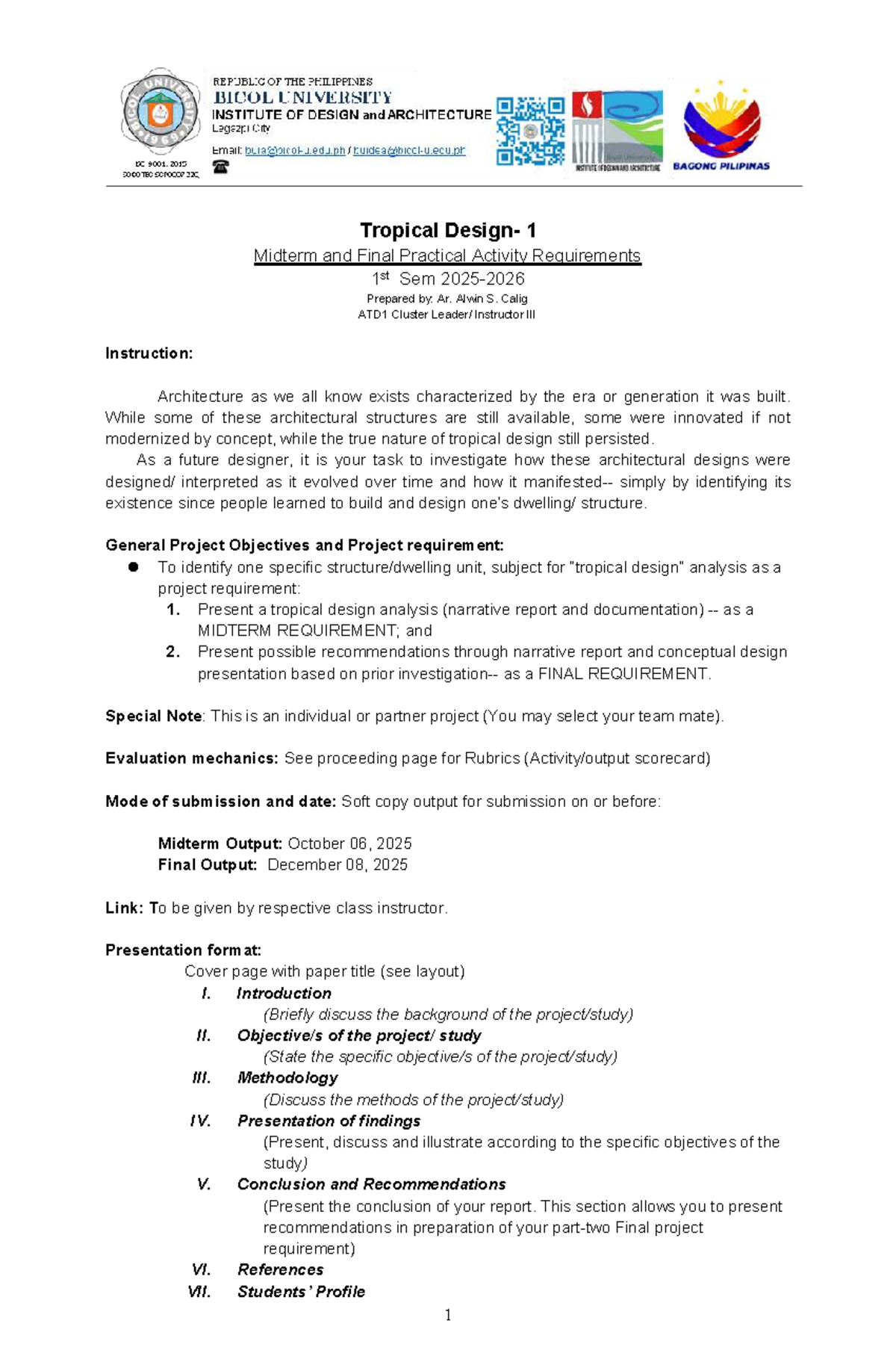 ATD1 Tropical 1 Midterm & Final Practical Activity Guidelines - Studocu