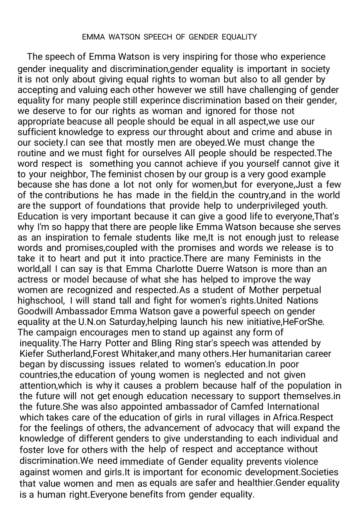 (EMMA WATSON SPEECH) Gender Equality: A Call for Respect and Action ...