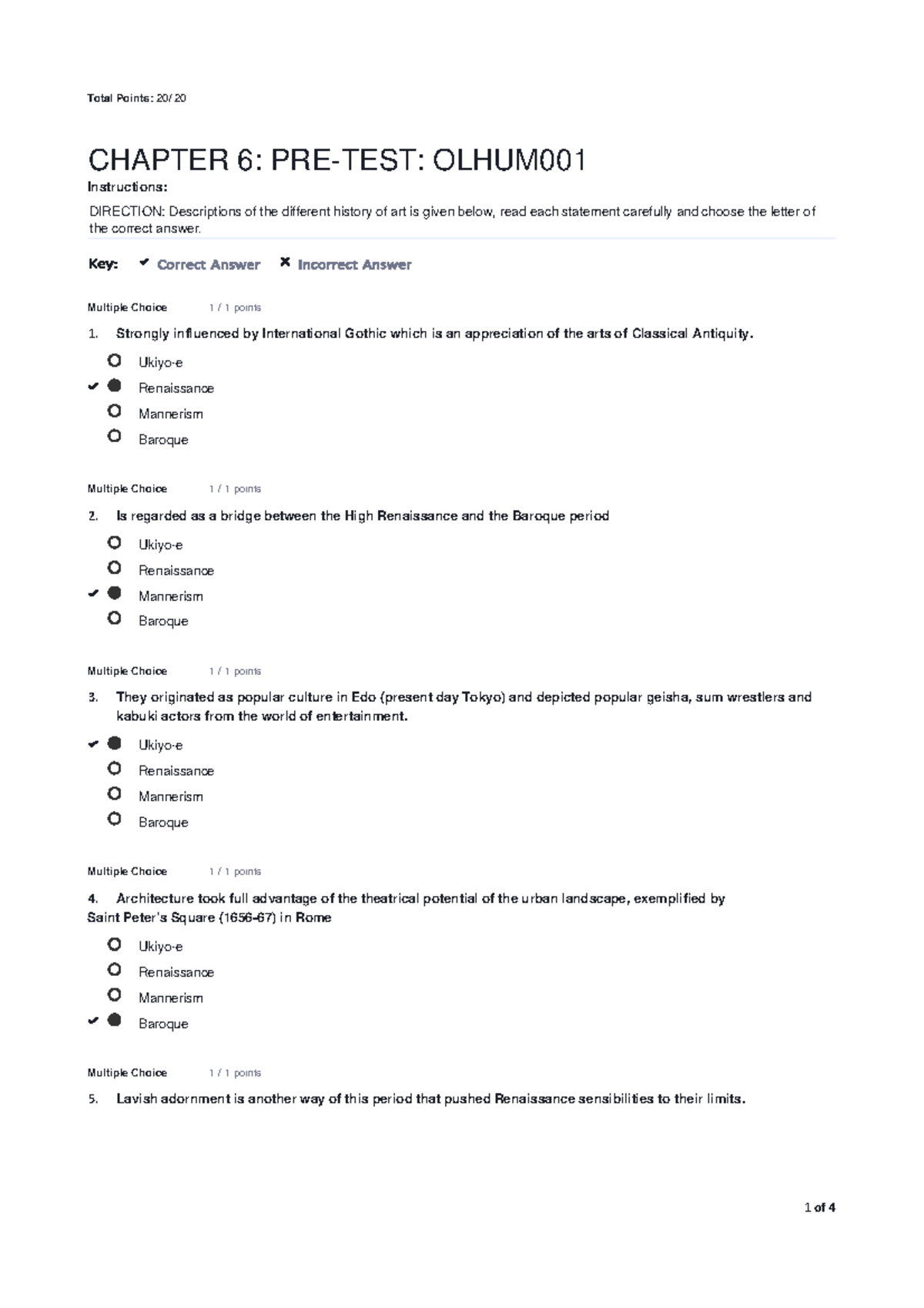 Chapter 6 PRE-TEST Olhum 001 - Total Points: 20/ 20 CHAPTER 6: PRE-TEST ...