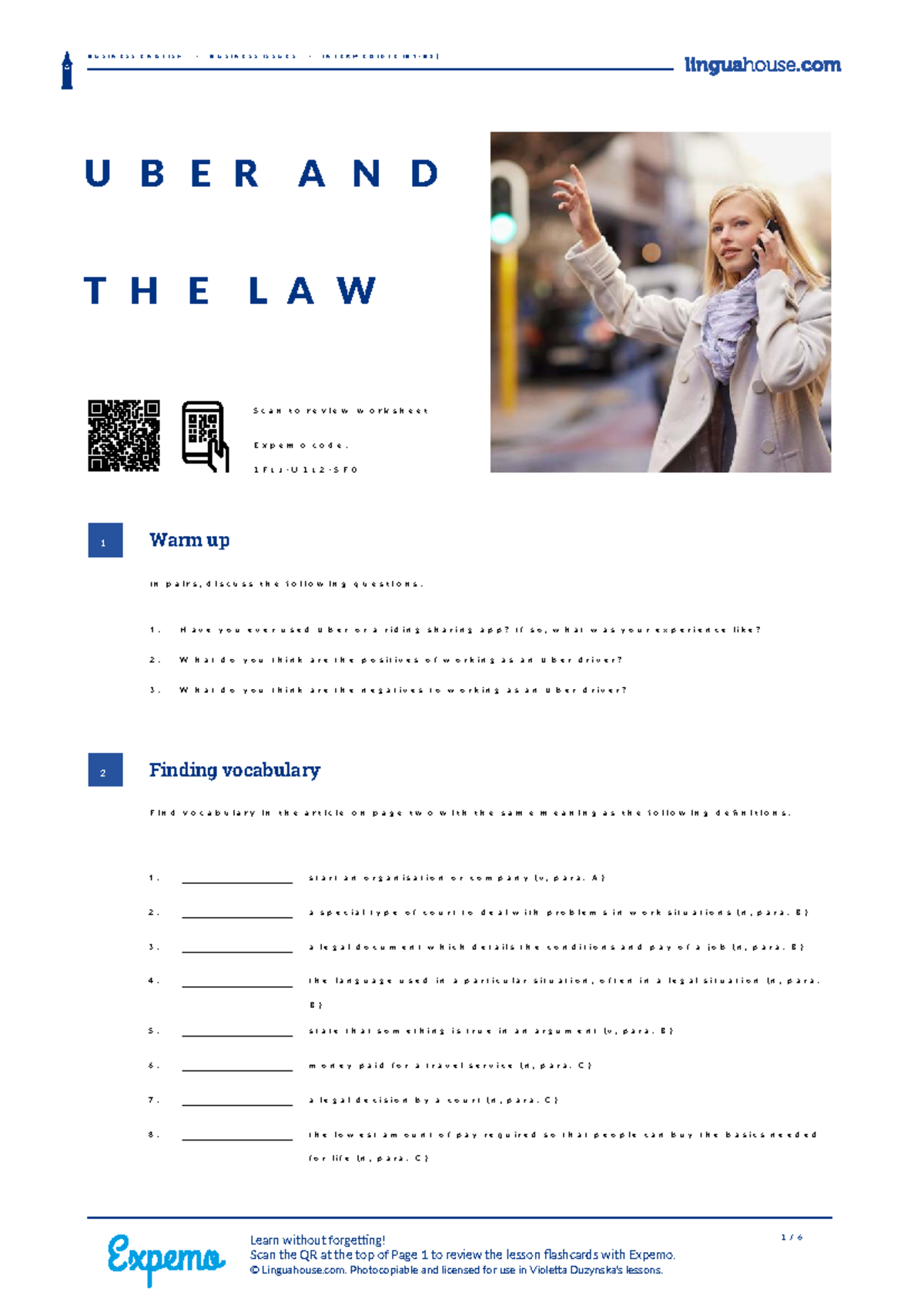 BUSINESS ENGLISH B1/B2: UBER AND THE LAW - INTERMEDIATE STUDY NOTES ...