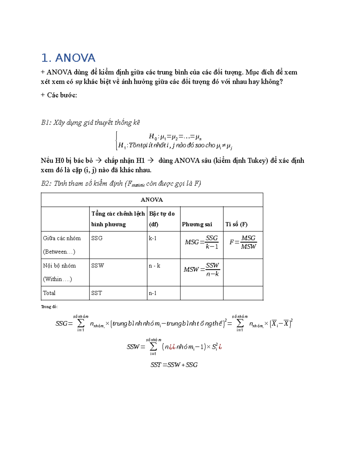 ANOVA Notes - Course Code: ANOVA Analysis and Tukey Test - Studocu