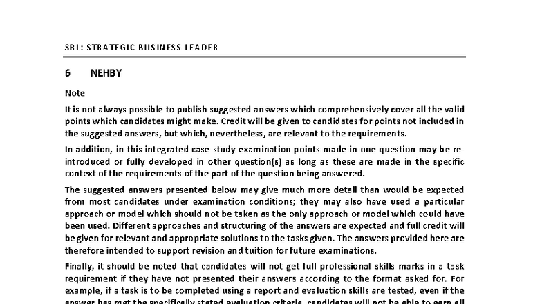 SBL: Strategic Business Leader Case Study Analysis and Recommendations ...