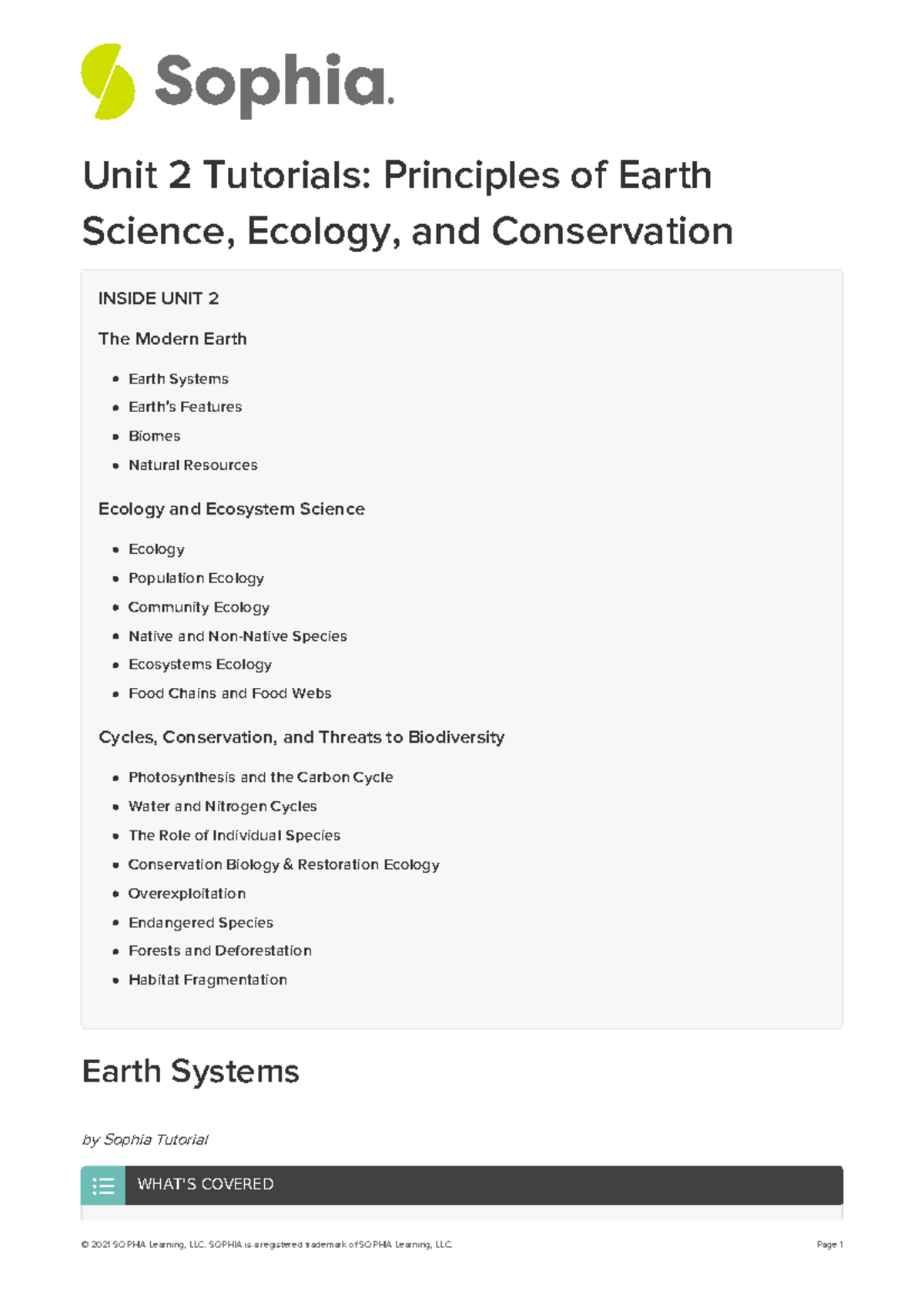 Unit 2 Tutorials: Earth Science, Ecology & Conservation Overview - Studocu