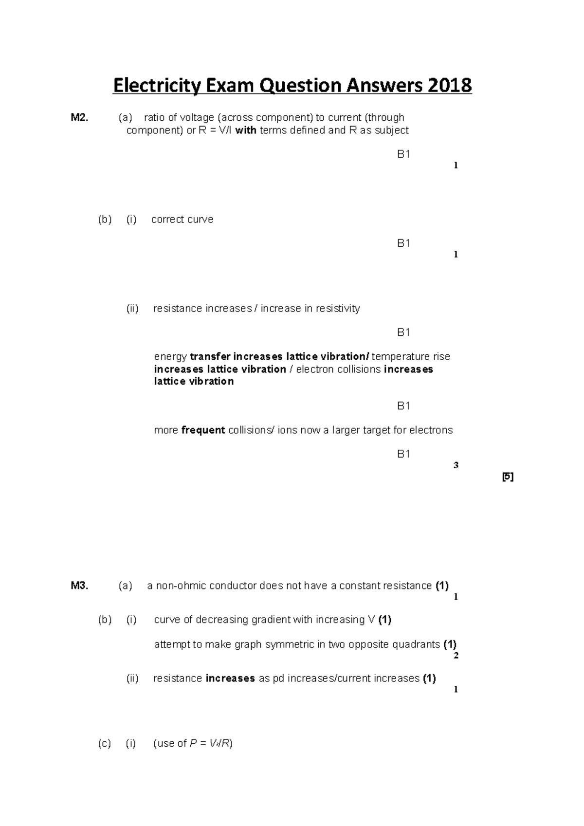 Electricity Exam Question Answers 2018 M2 - Detailed Solutions - Studocu