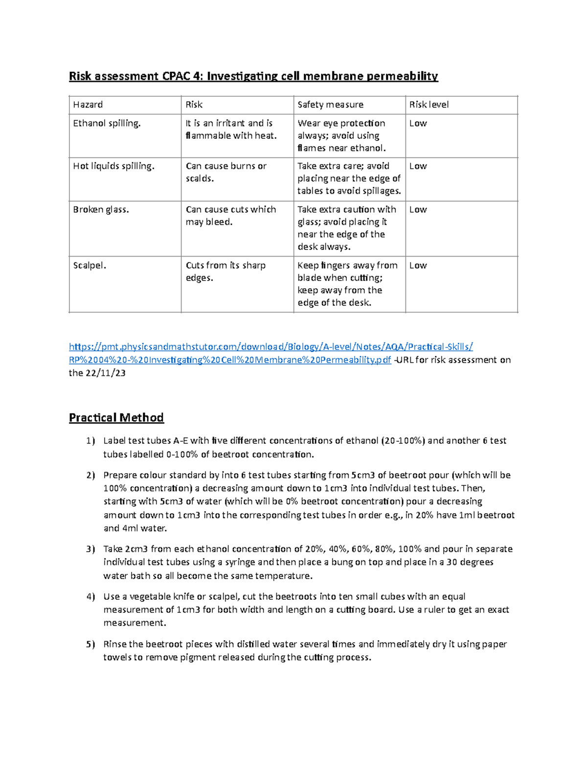 AQA Biology CPAC 4: Practical on Beetroot Membrane Permeability - Studocu