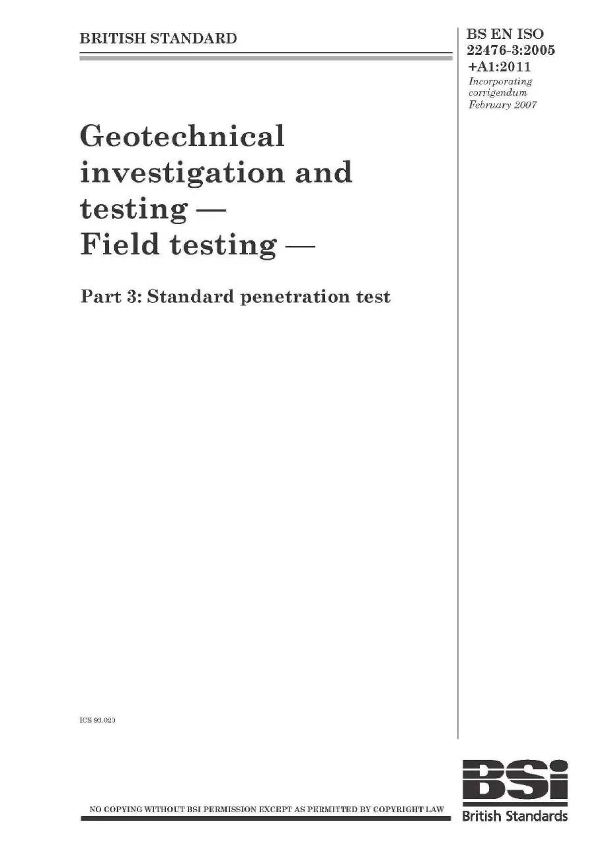 BS EN ISO 22476-3:2007 Geotechnical Investigation - Standard ...