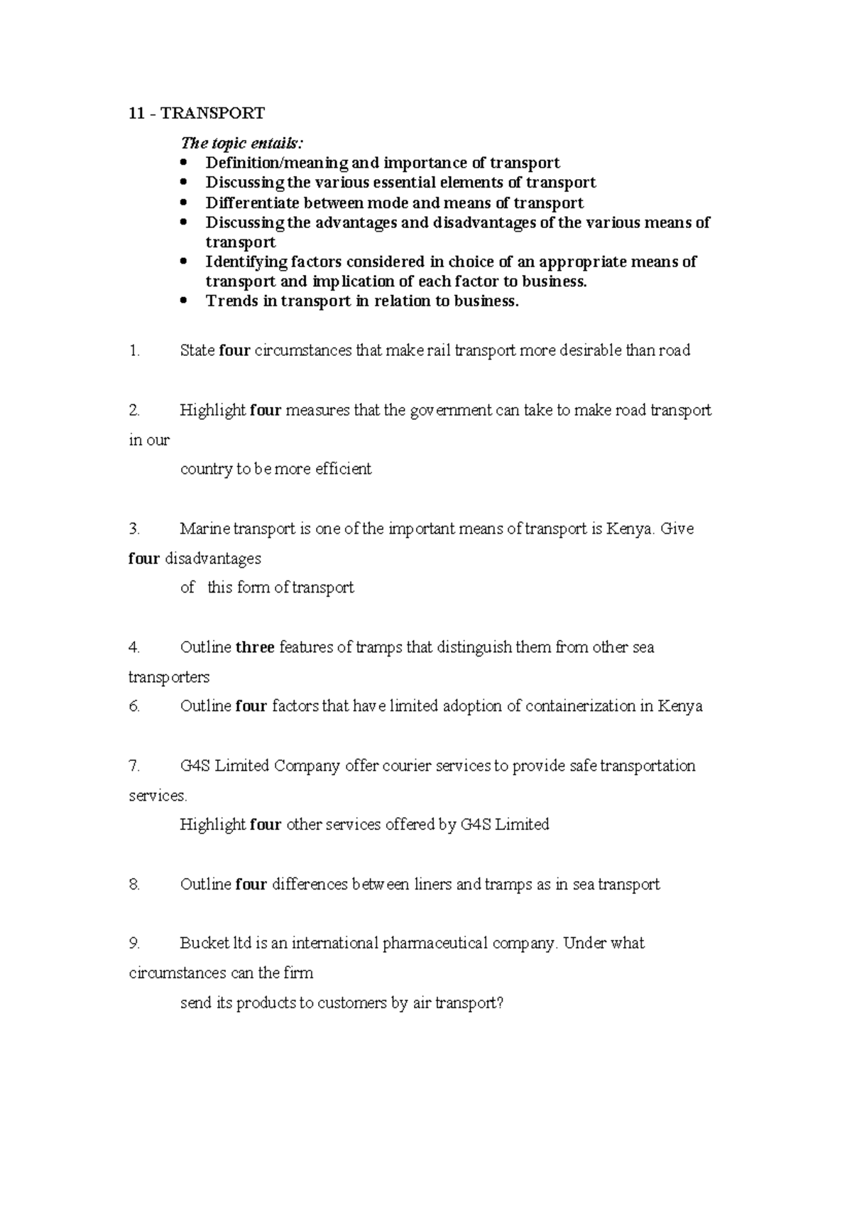 11 TRANSPORT: Key Questions on Modes & Means of Transport - Studocu