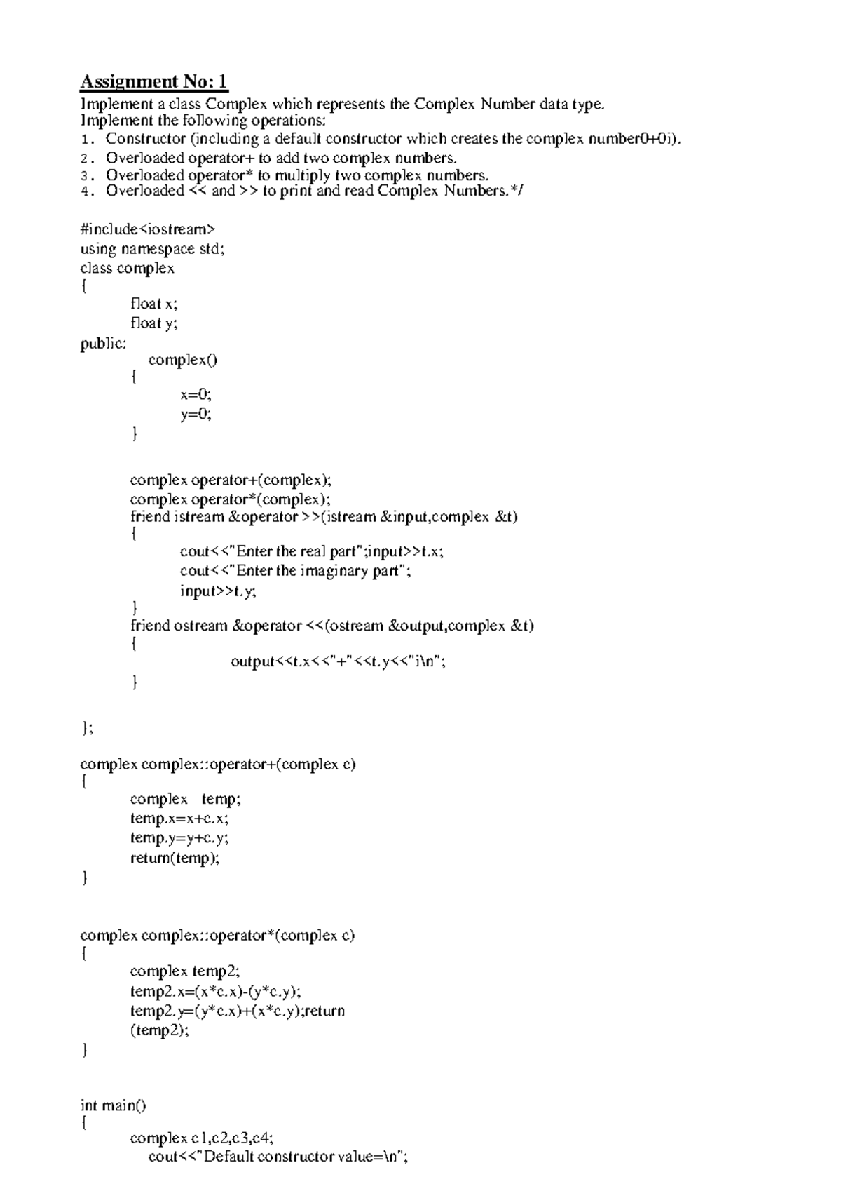 Oop-practical - Oop pratical lab - Assignment No: 1 Implement a class ...