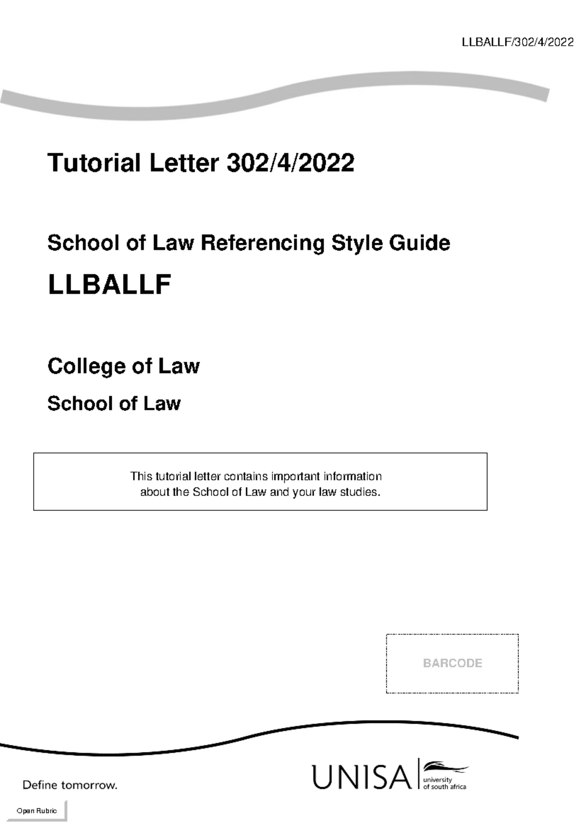 LLBALLF/302/4 School of Law Referencing Style Tutorial Guide - Studocu