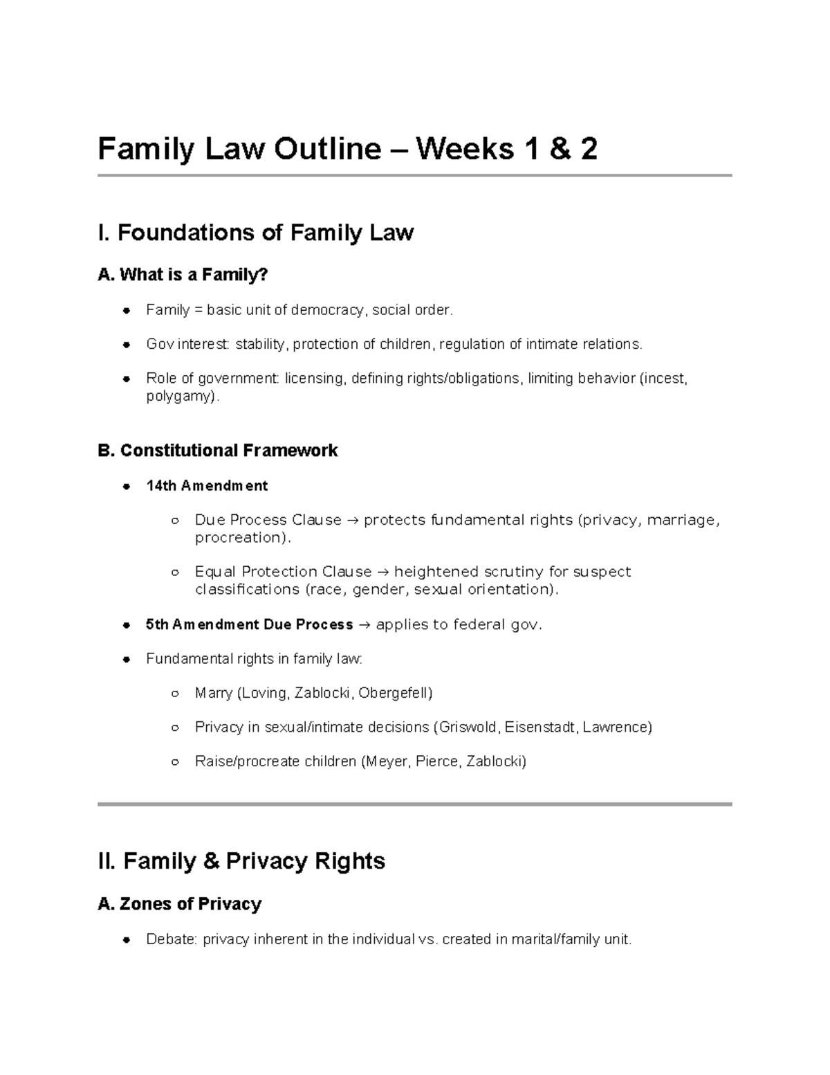 Family Law Outline: Key Concepts & Cases (Weeks 1-2) - Studocu