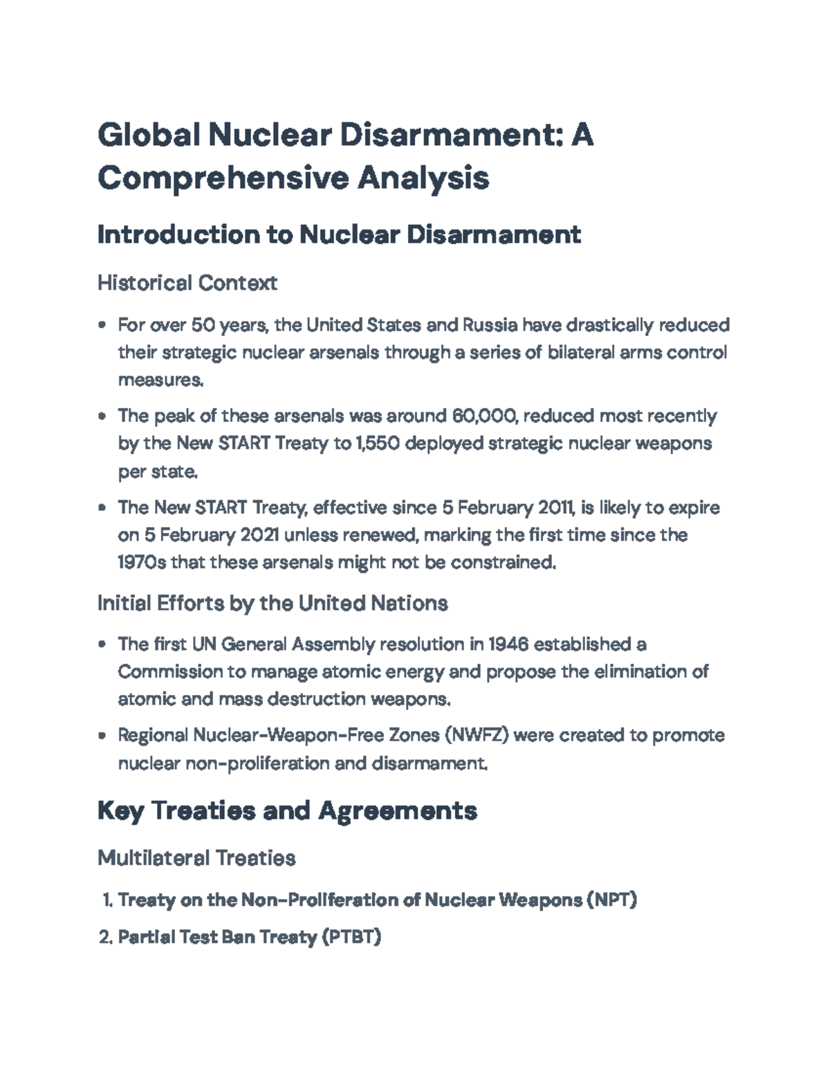 Global Nuclear Disarmament: Analysis of Treaties & Efforts (INTD 101 ...