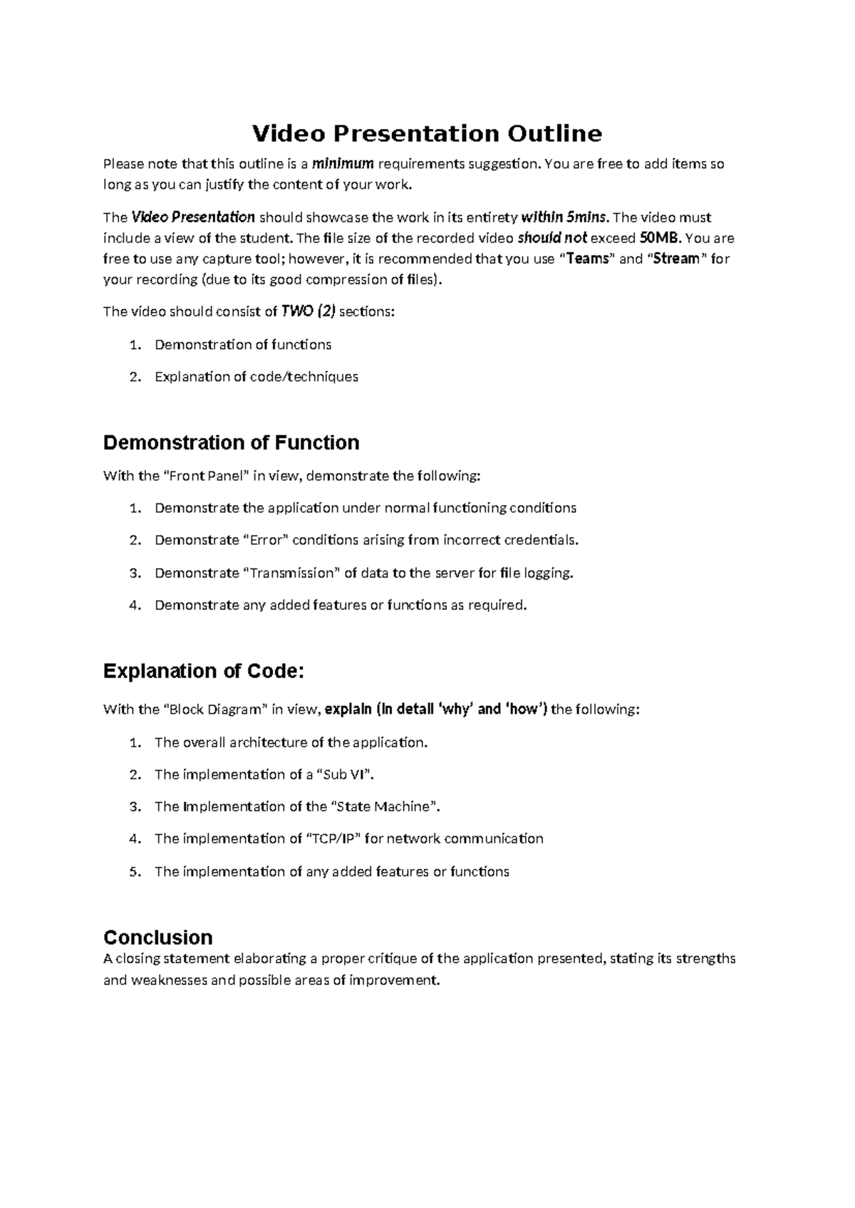 Video Presentation Outline - Video Presentation Outline Please note ...