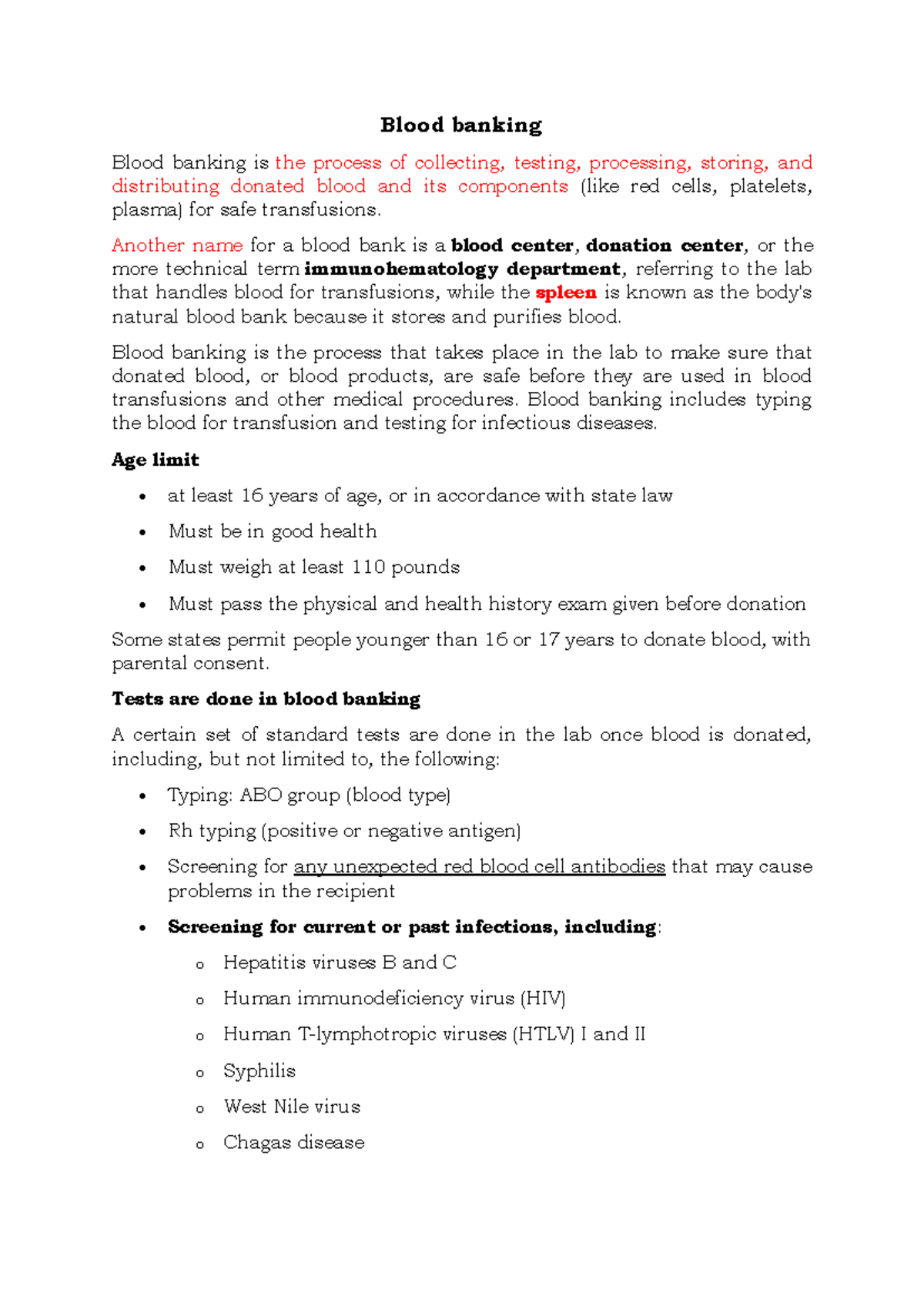 Blood Banking: Processes, Components, and Historical Insights - Studocu