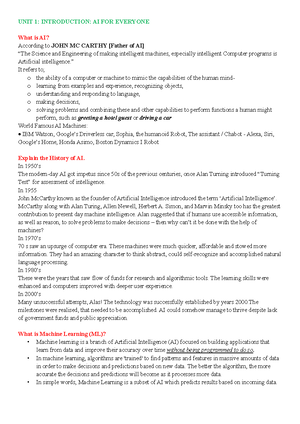Class 10 Unit 1: Introduction to Artificial Intelligence - ARTIFICIAL ...