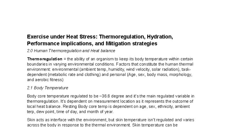 Exercise under Heat Stress: Thermoregulation, Hydration, and ...