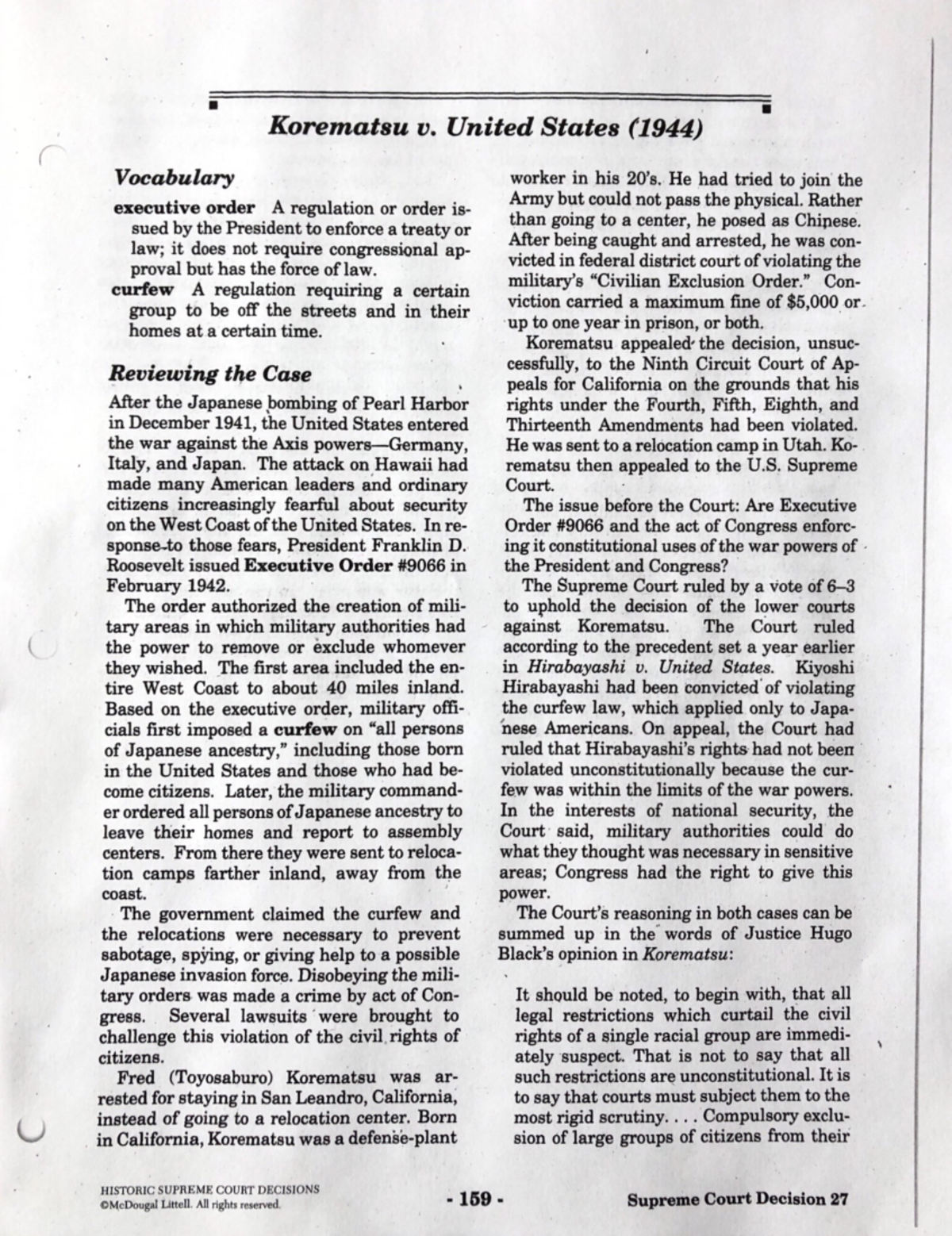 Korematsu v. United States (1944): Supreme Court Decision Analysis ...