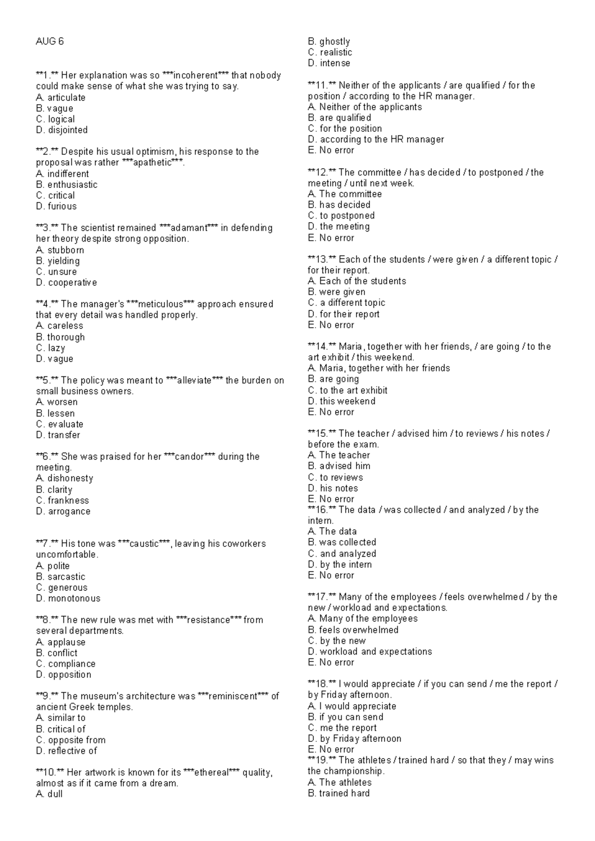CSE Mock Test 2024: Comprehensive Practice Questions and Answers - Studocu