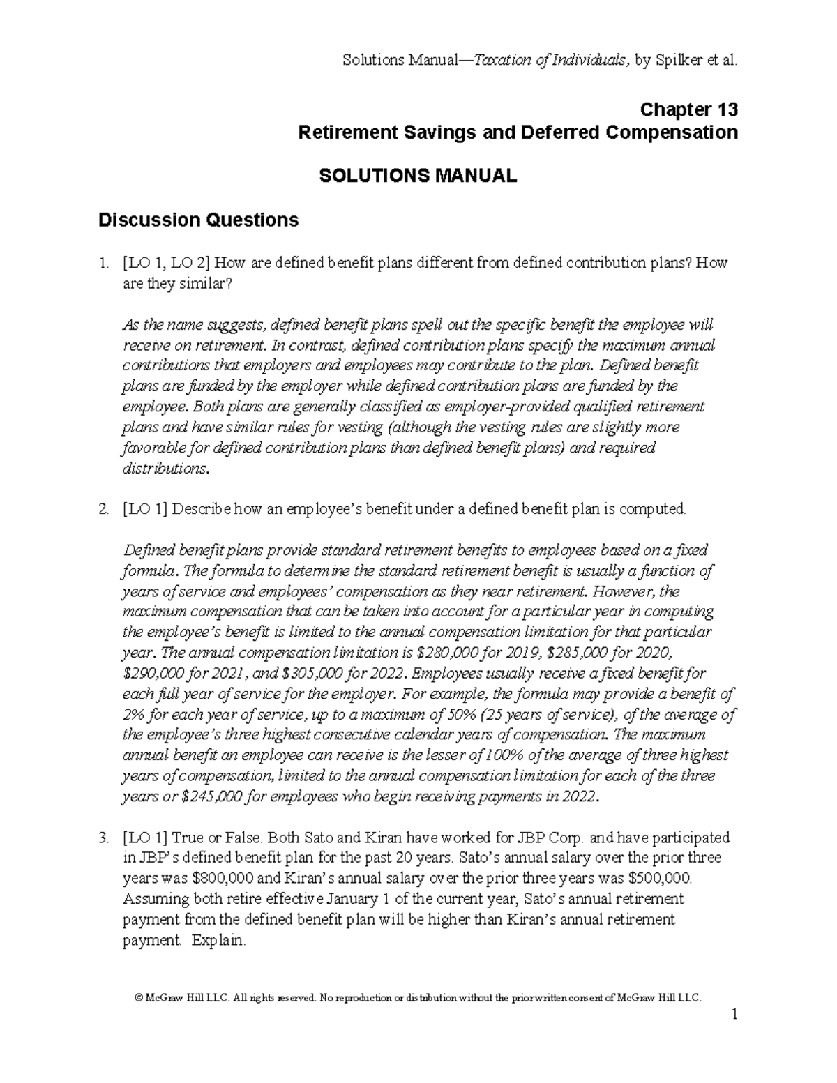 Chapter 13 HW Solutions - Retirement Savings & Deferred Comp Plans ...