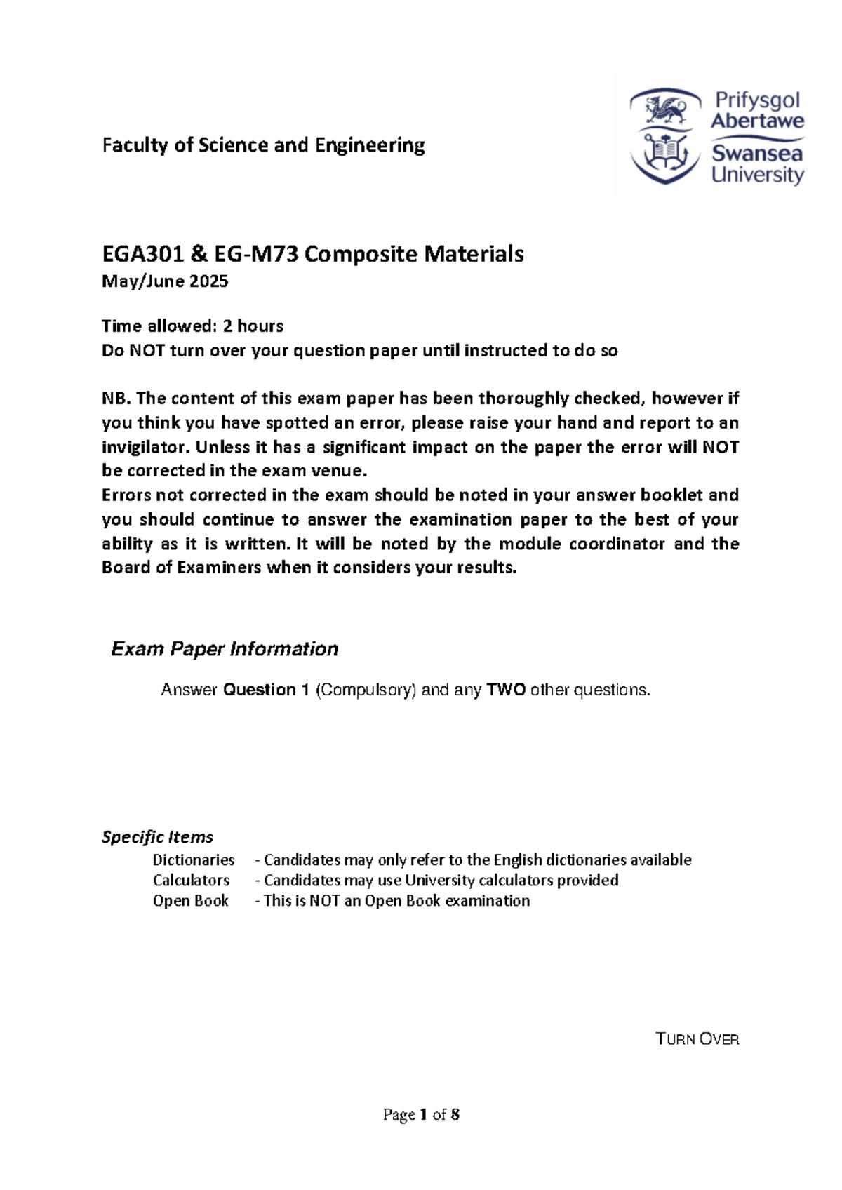 EGA301 Composite Materials Final Exam Paper 2024-25 - Studocu
