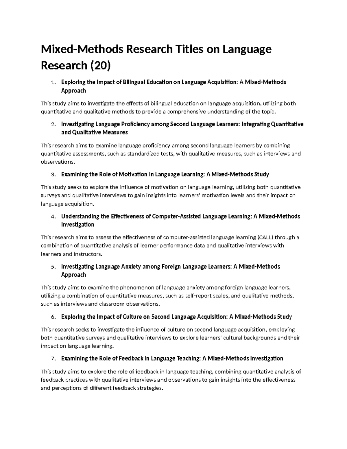 Mixed-Methods Research Titles on Language: Comprehensive Examples - Studocu
