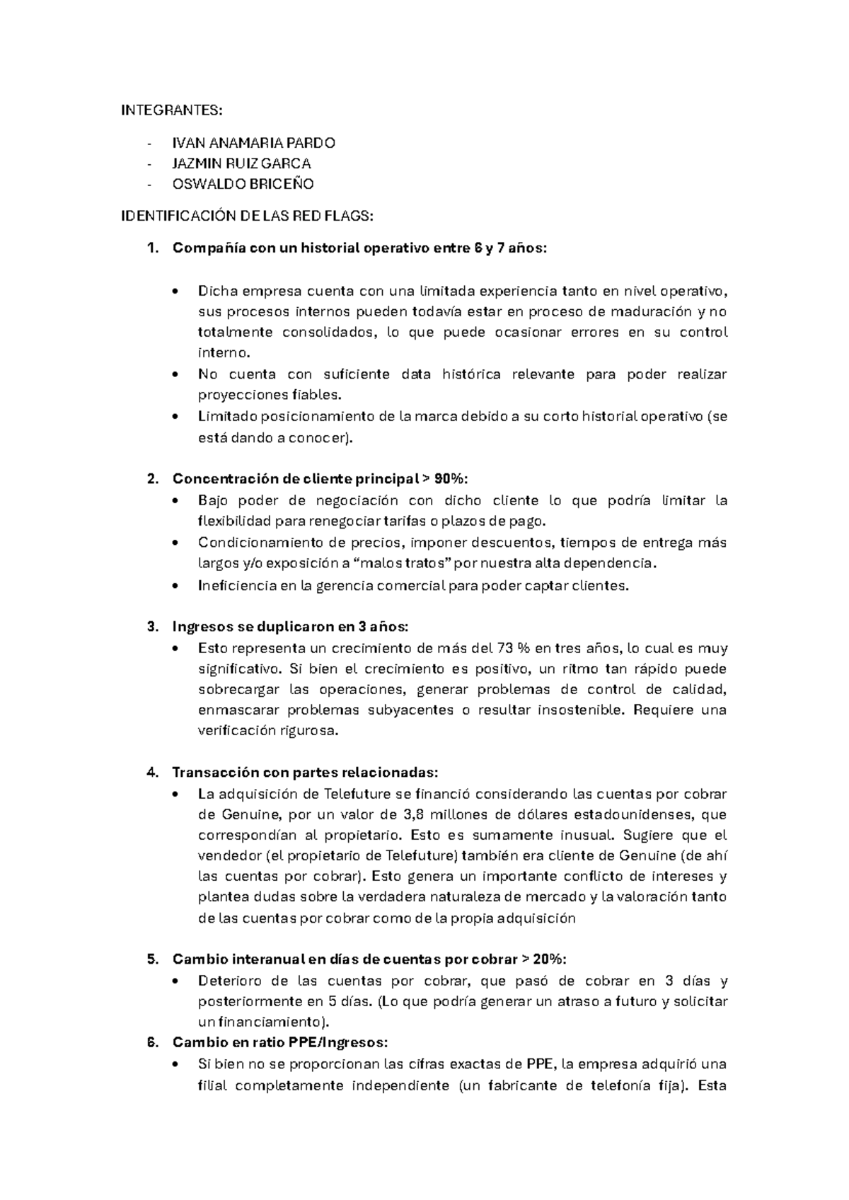 Identificación de Red Flags en la Empresa - Grupo 9 - VFFFF - Studocu