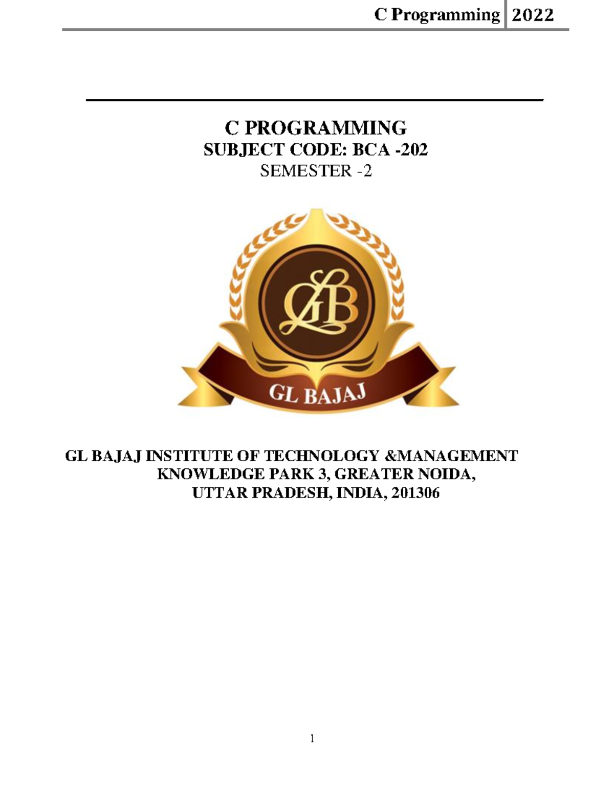 Pointer UNIT Notes - C PROGRAMMING SUBJECT CODE: BCA - SEMESTER - GL ...