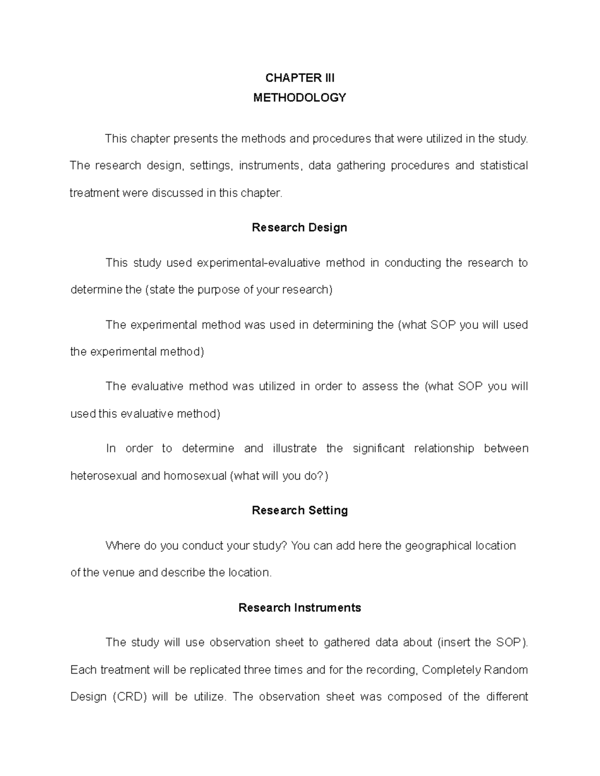 Chapter 3: Methodology - Research Design & Procedures in Study - Studocu