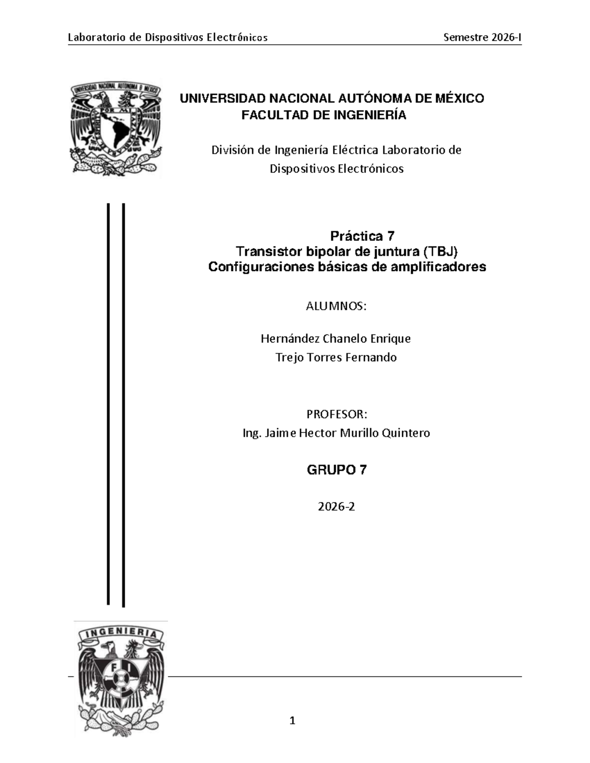 Práctica 7: Transistor Bipolar de Juntura en Amplificadores - UNAM ...