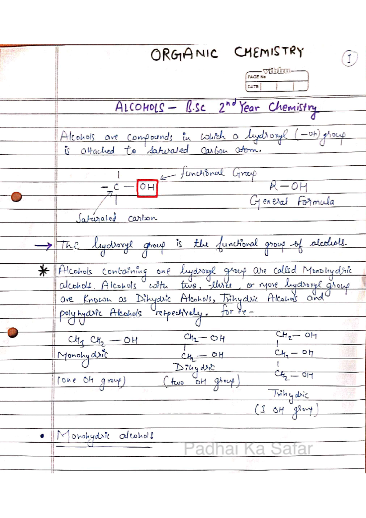 Alcohols Study Notes for B.Sc 2nd Year Organic Chemistry - Studocu
