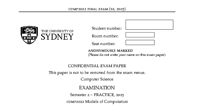 COMP2022 Final Exam Practice (S2, 2025) - Studocu