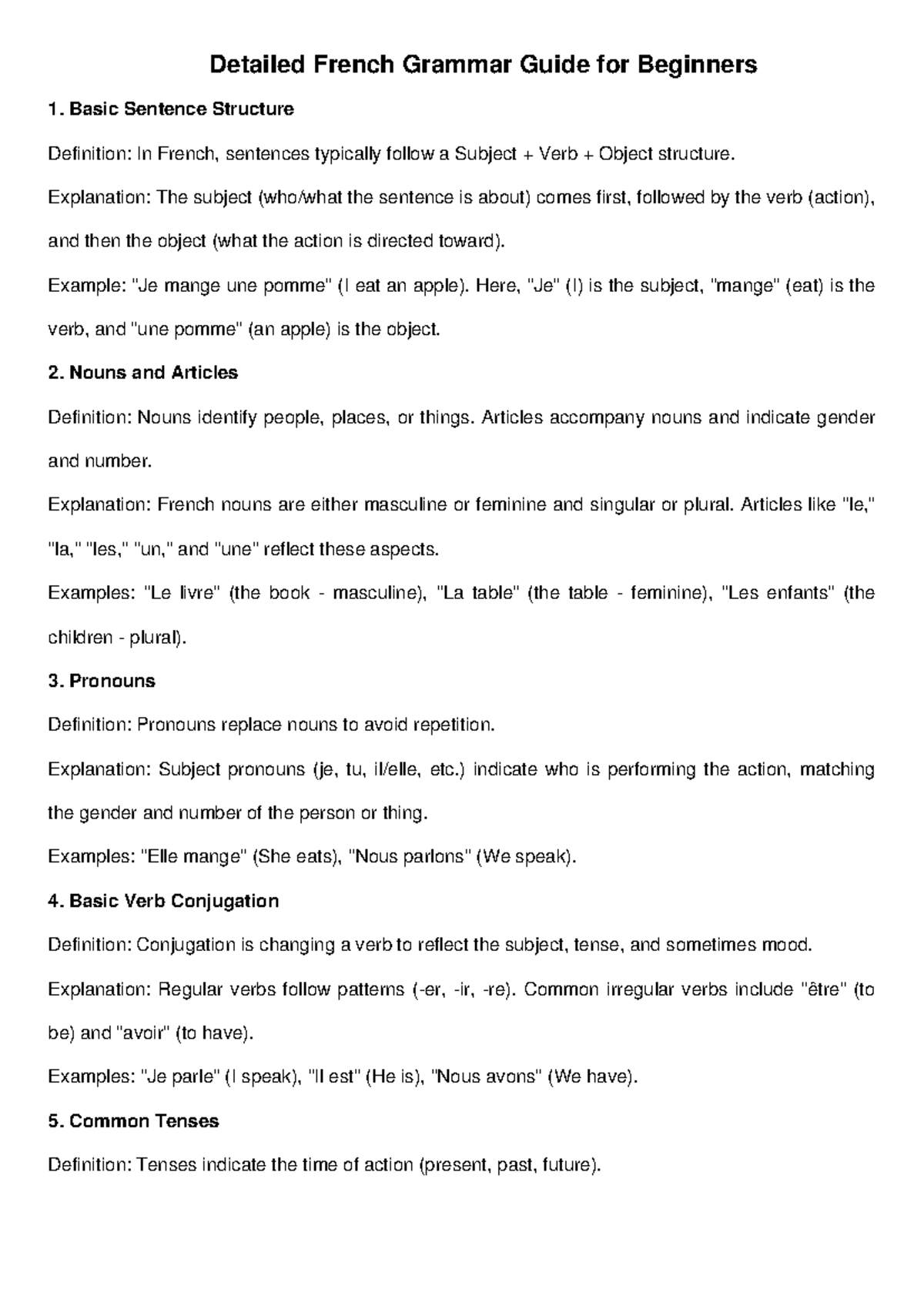 French Grammar Basics: A Beginner's Guide to Sentence Structure - Studocu