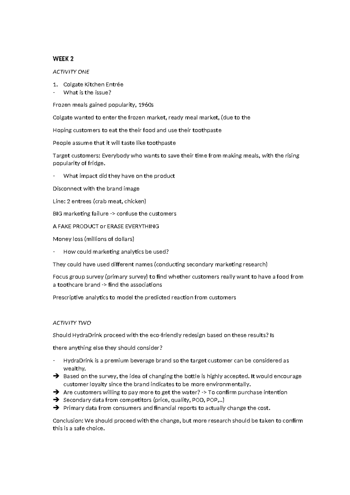 MKTG2113 Week 2 Tutorial Notes on Marketing Analytics and Strategies ...