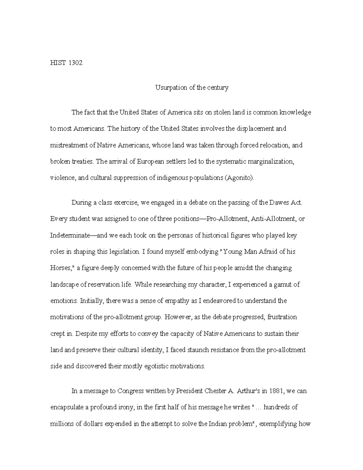 HIST 1302 Lesson: Displacement, Allotment & Native American Struggles ...