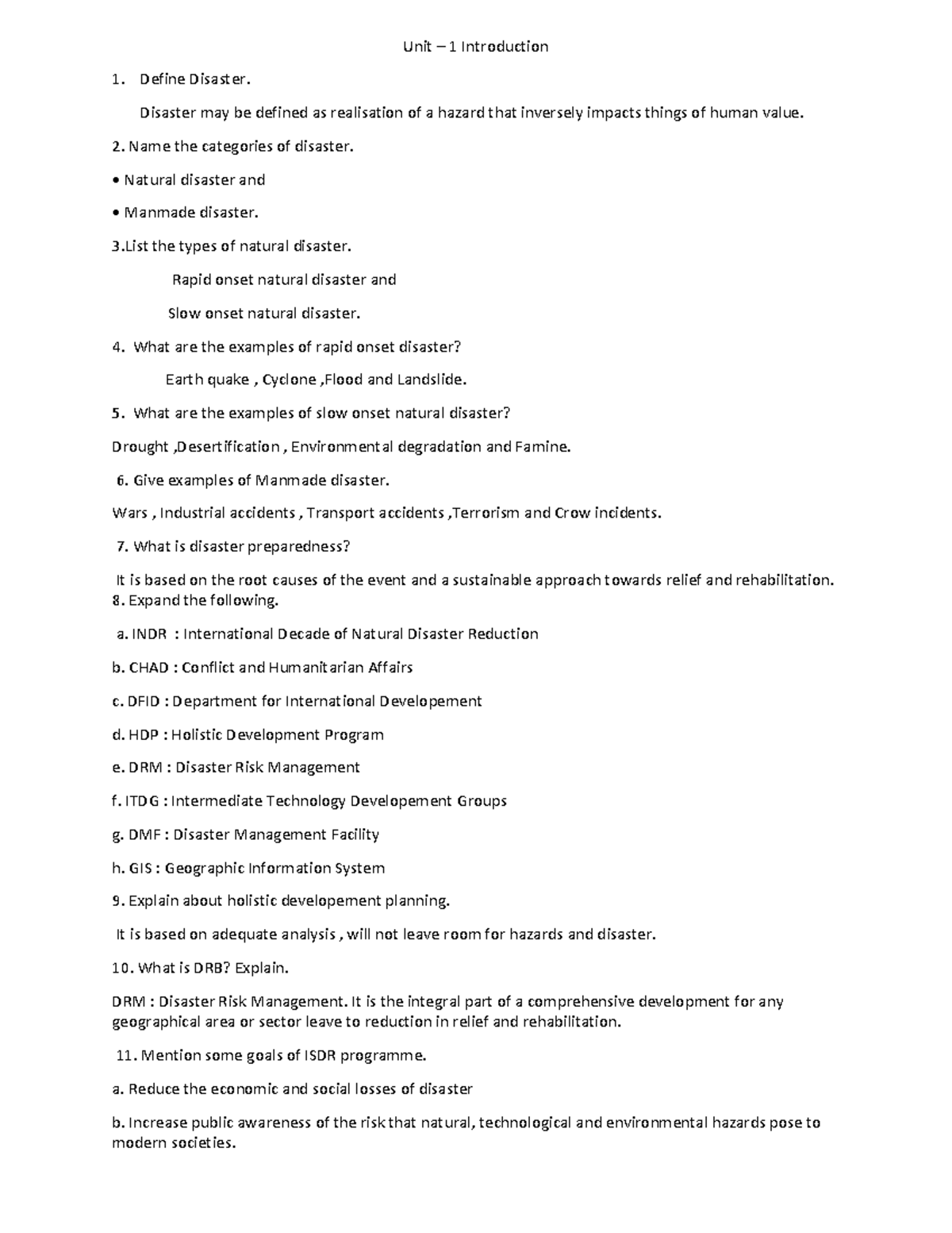 Disaster Management Study Guide: Question Bank & Key Concepts - Studocu