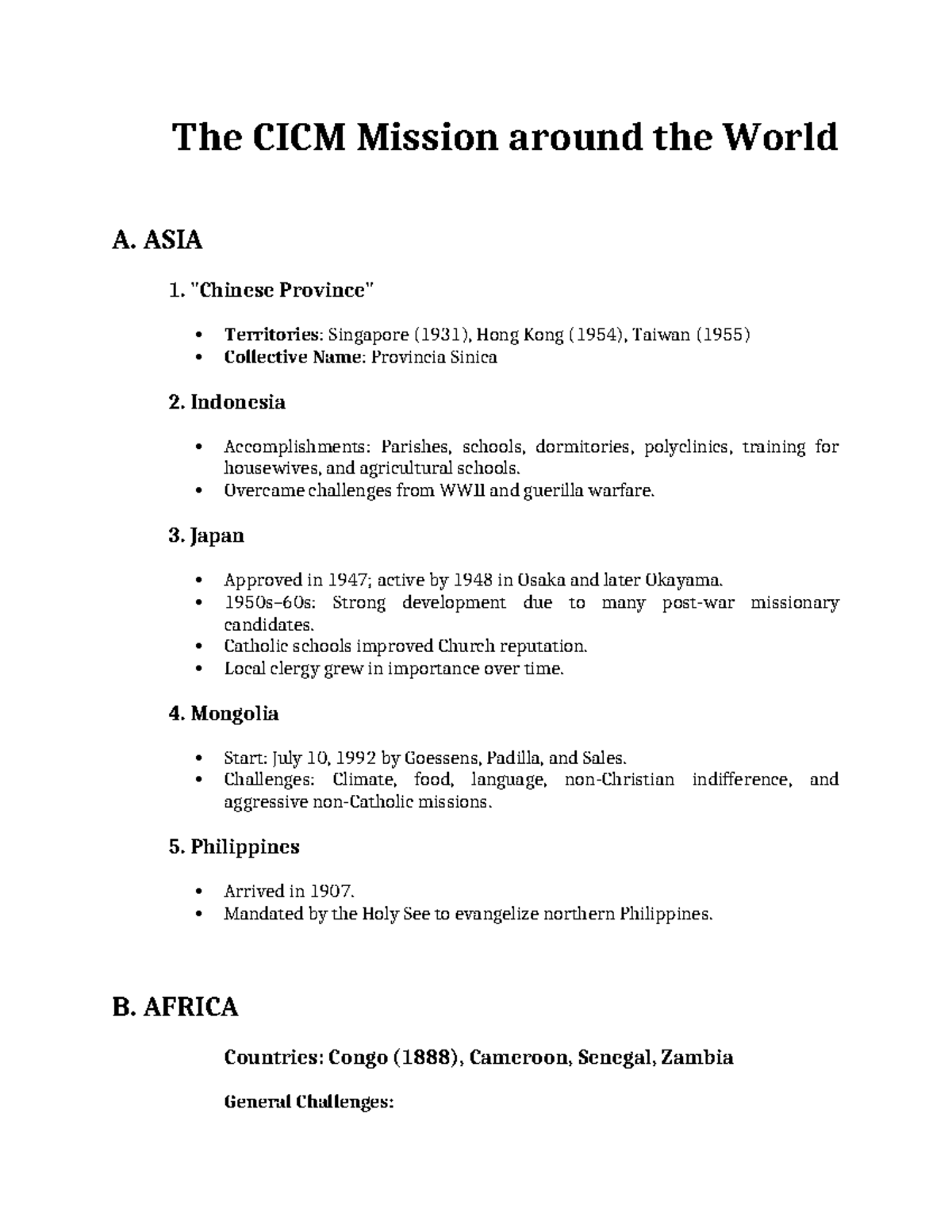CICM Mission in the Philippines: Historical Overview and Impact - Studocu