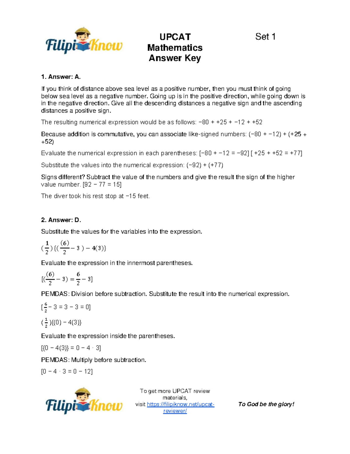 (1) Upcat-Mathematics-Answer-Keys - UPCAT Mathematics Answer Key To get ...