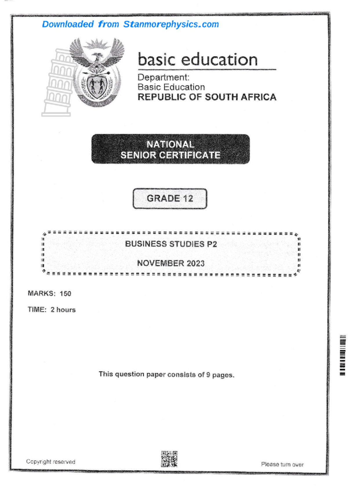 NSC Business Studies Grade 12 November 2023 P2 Exam Paper - Studocu
