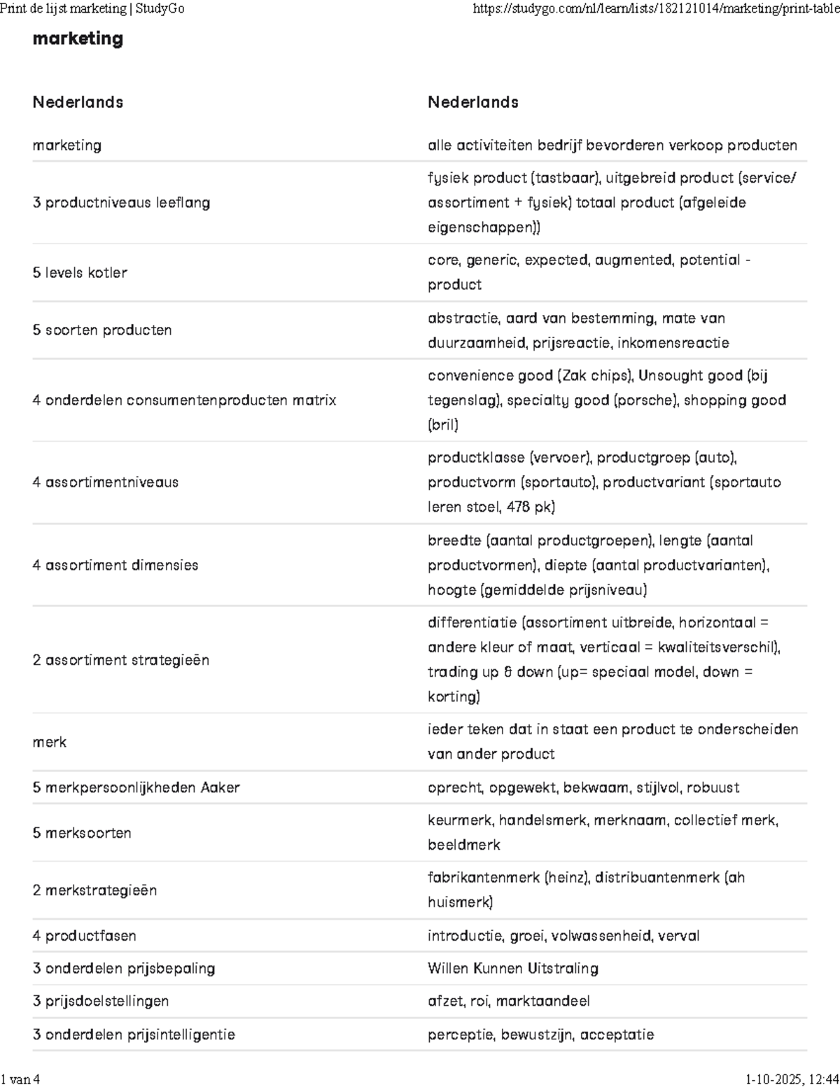 Marketing StudyGo: Producten en Prijsstrategieën Overzicht - Studeersnel