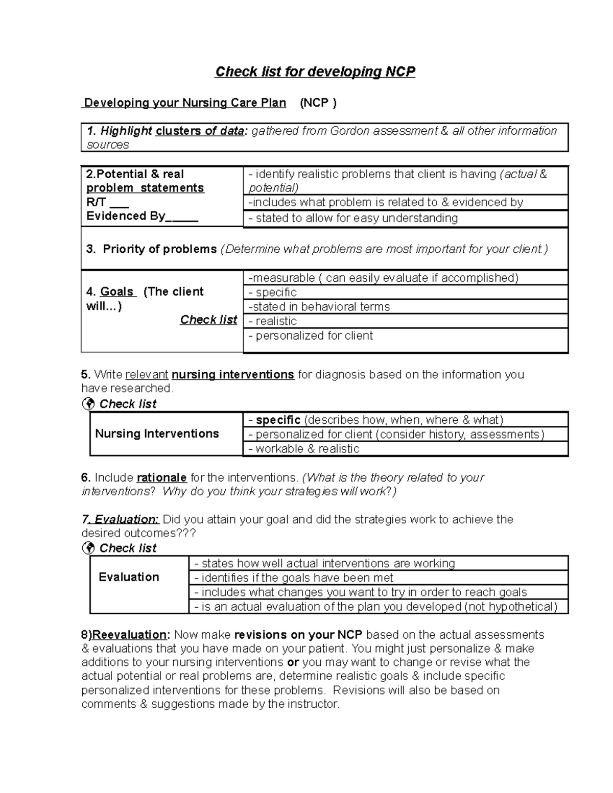NCP Check list - example - Check list for developing NCP Developing ...