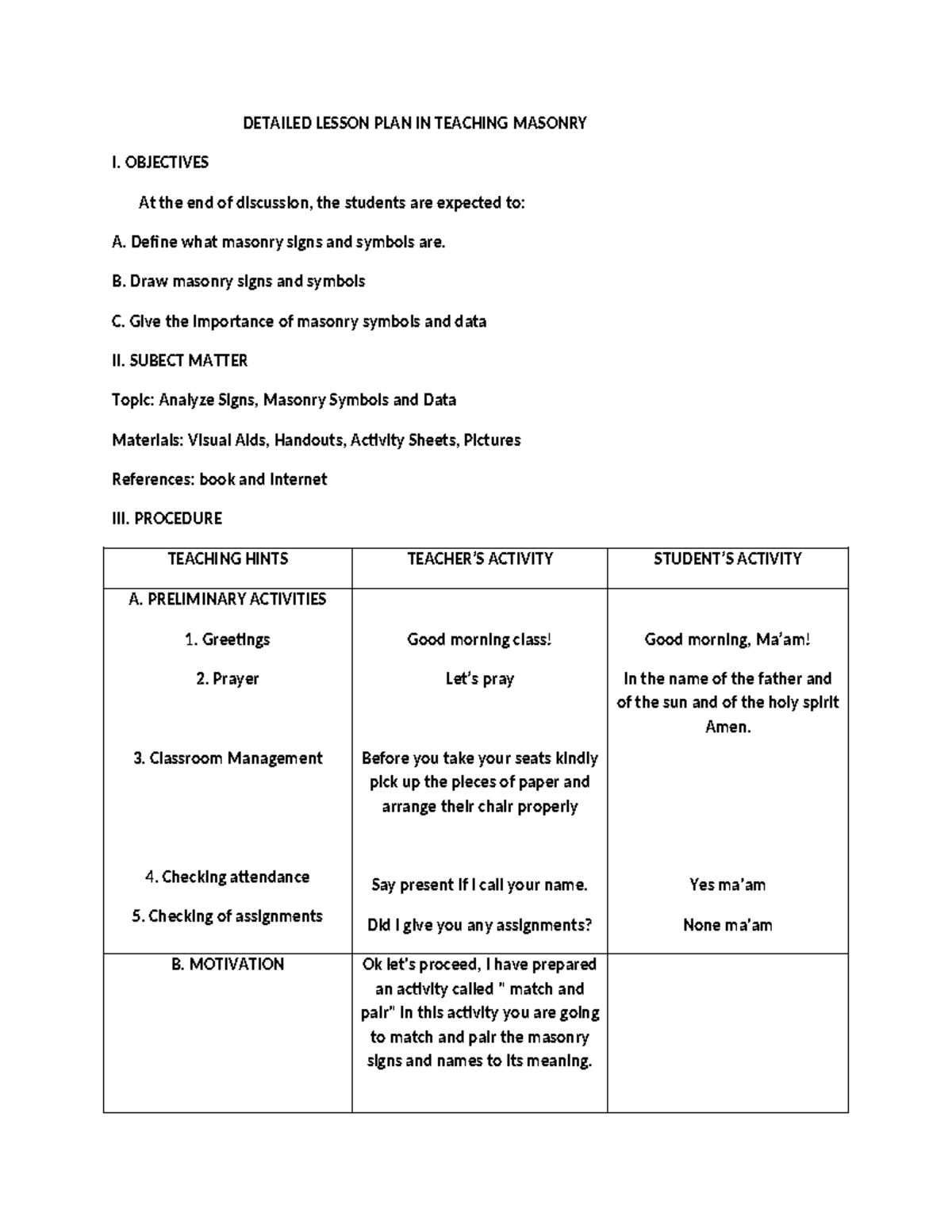 Detailed Lesson-WPS Office - DETAILED LESSON PLAN IN TEACHING MASONRY I ...