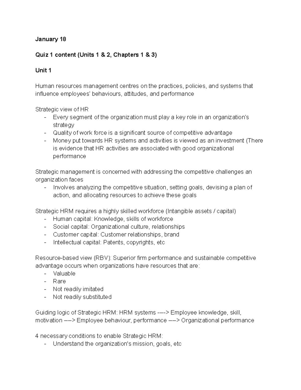 HR Management Quiz 1 & 2 Notes for HURM 2101 (Chapters 1-2, 5-6) - Studocu