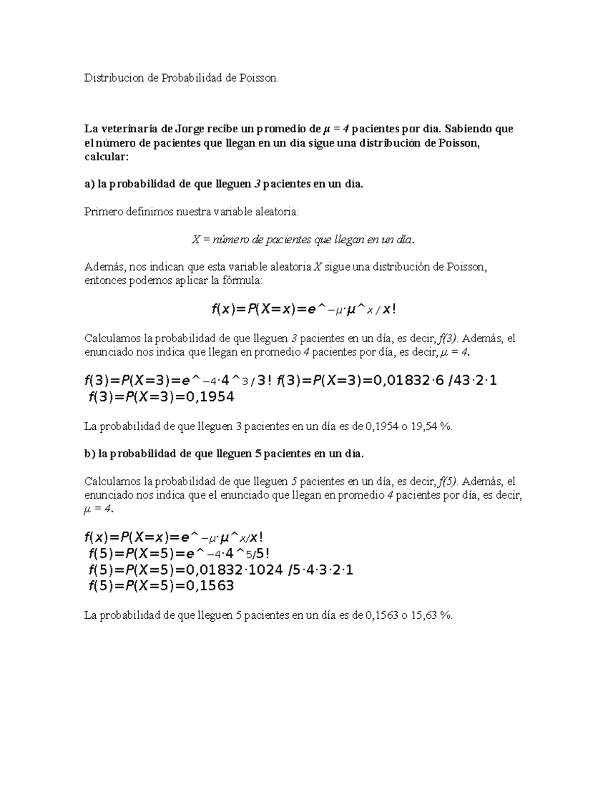 Ejercicios de Distribución de Probabilidad de Poisson - Estadística ...
