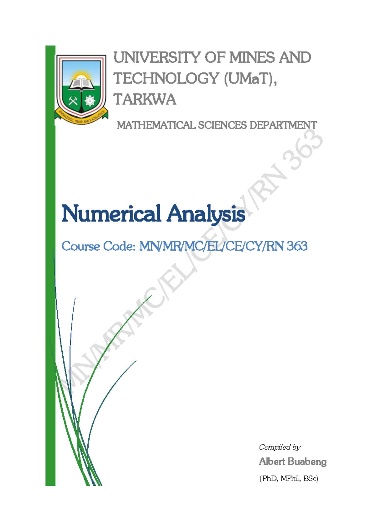 Numerical Analysis Course Syllabus (Course Code: 363) - UMaT - Studocu