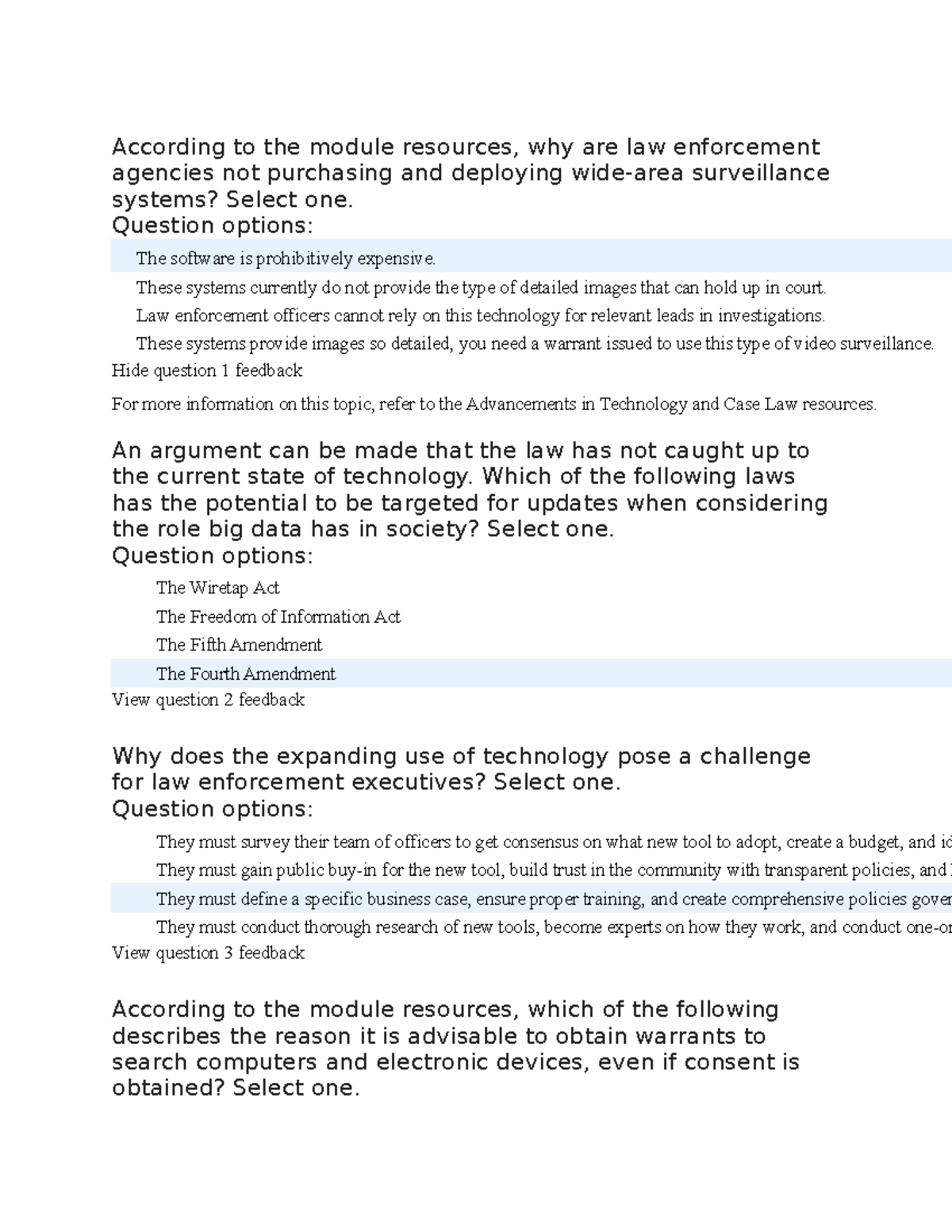 Quiz 3 - Module 3: Law Enforcement and Technology Challenges - Studocu