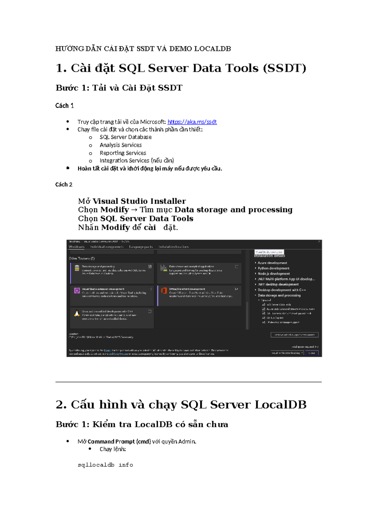 Hướng Dẫn Cài Đặt SSDT và Sử Dụng LocalDB cho SQL Server - Studocu