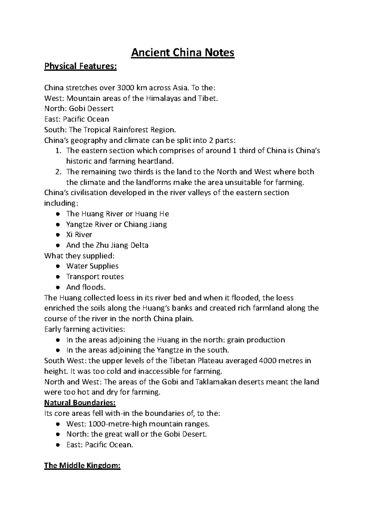 Ancient China: Geography, Society & Culture Notes - Y7 - Studocu