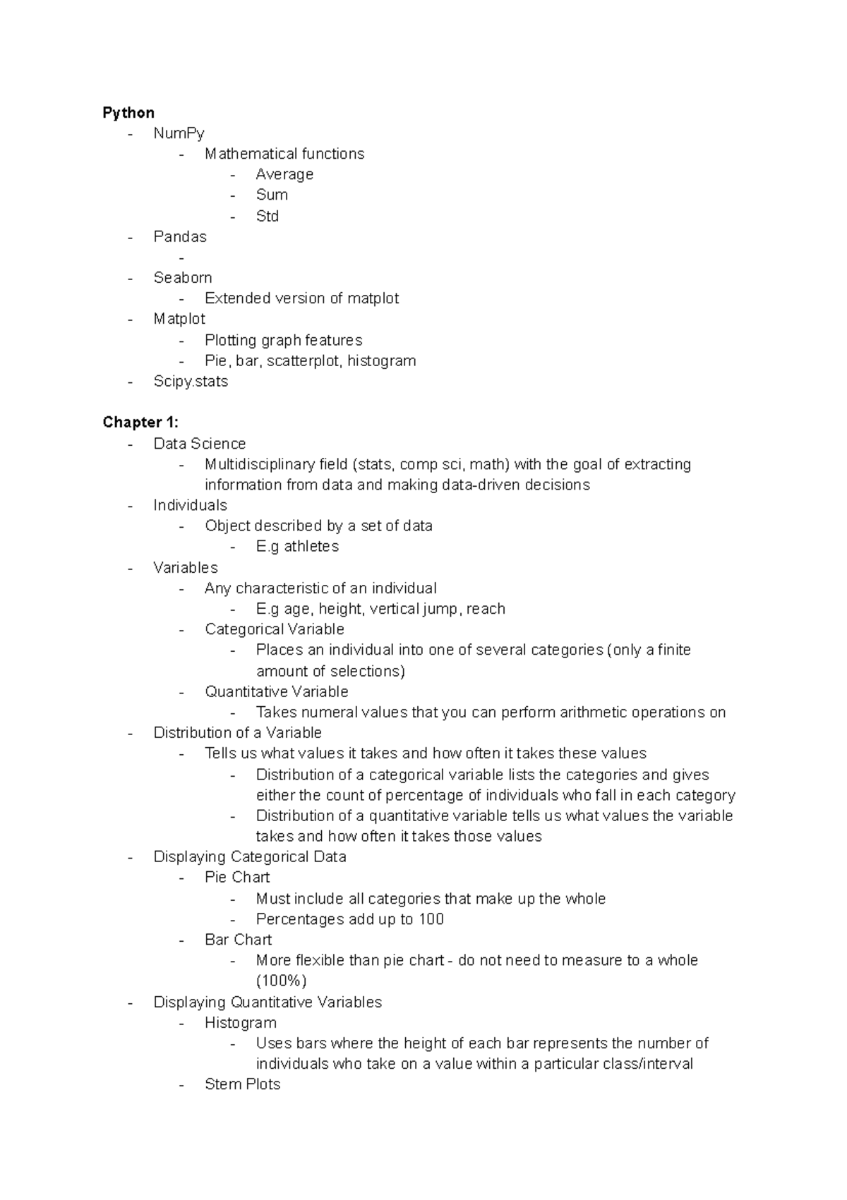 Data Science 1000 Midterm Review - Python - NumPy - Mathematical functions - Average - Sum - Std ...