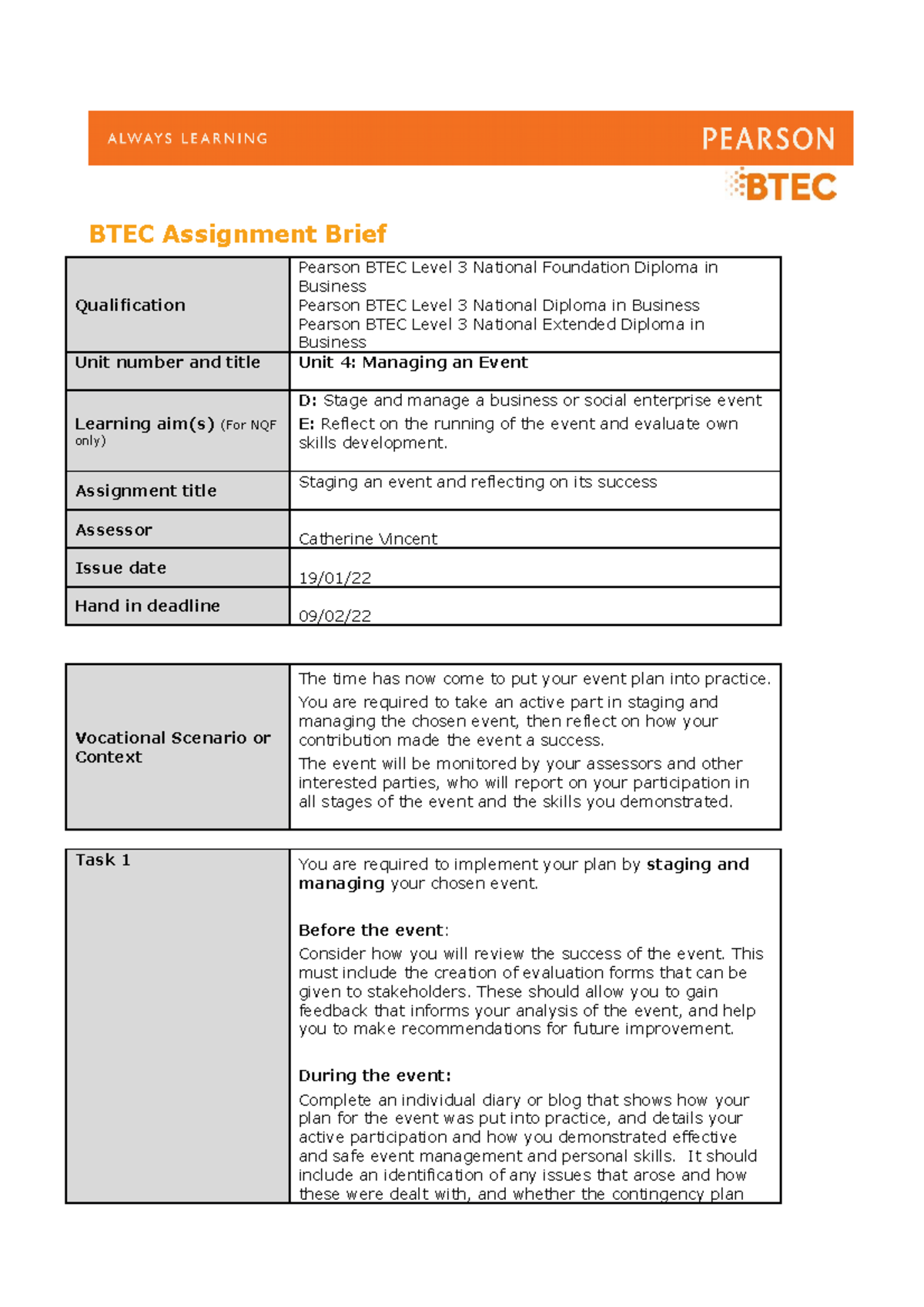 Unit 4 assignment 3 - Very good notes. - BTEC Assignment Brief ...