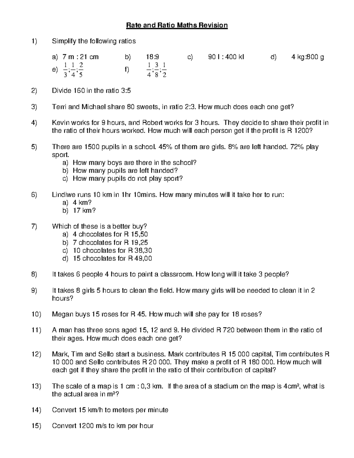 Rate and Ratio Maths Revision: Key Concepts and Exercises - Studocu